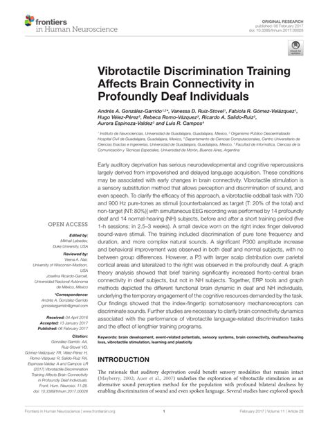 Pdf Vibrotactile Discrimination Training Affects Brain Connectivity In Profoundly Deaf Individuals
