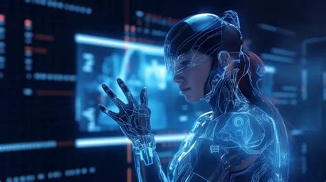 Robot Lady Conducting Operations In A Server Room 3d Rendering Background Host Artificial