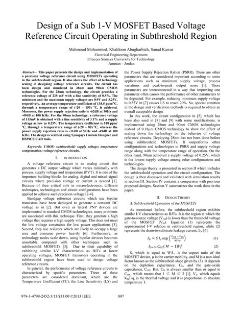 Pdf Design Of A Sub 1 V Mosfet Based Voltage Reference Circuit