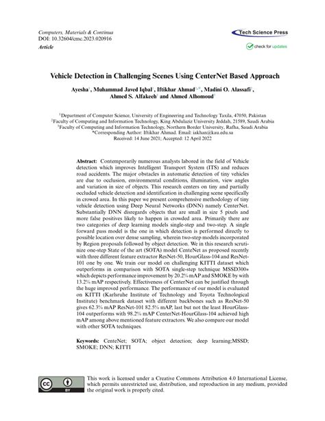 Pdf Vehicle Detection In Challenging Scenes Using Centernet Based Approach