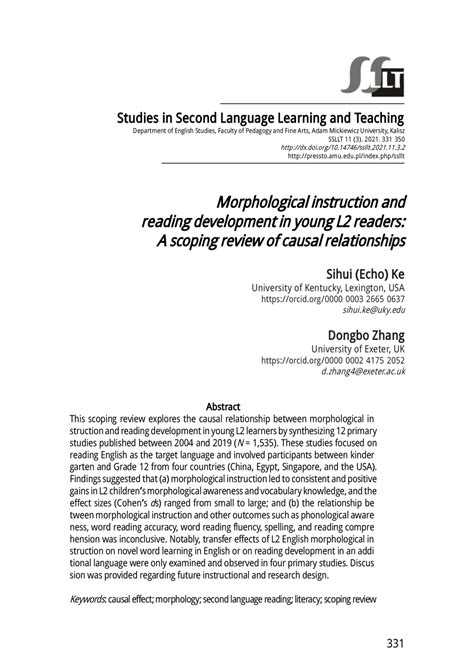 Pdf Morphological Instruction And Reading Development In Young L2 Readers A Scoping Review Of