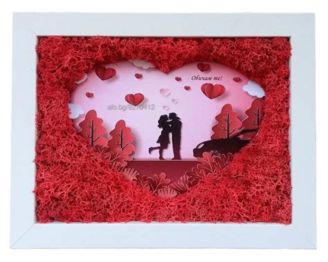 Подарък за Свети Валентин със скандинавски мъх Пано Ръчно изработени ”Свети Валентин”