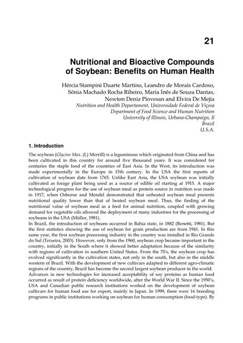 Pdf Nutritional And Bioactive Compounds Of Soybean Benefits On Human