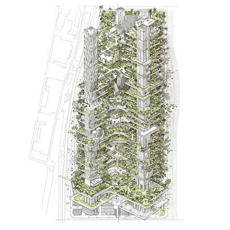 A Conceptual Architectural Illustration Of A Futuristic Urban Tower