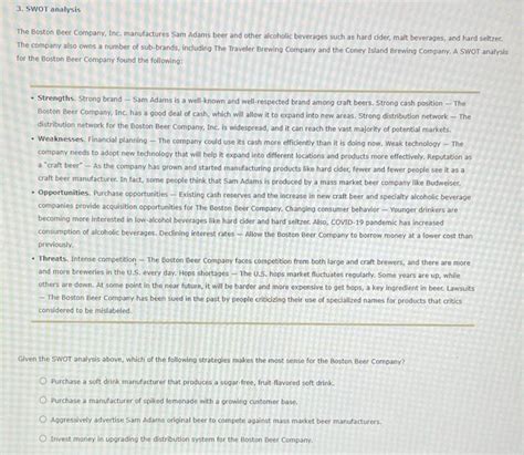 Solved 3 Swot Analysis The Boston Beer Company Inc