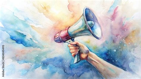 Hand Holding Megaphone With Impactful Communication Amplifying Messages In Watercolor Style