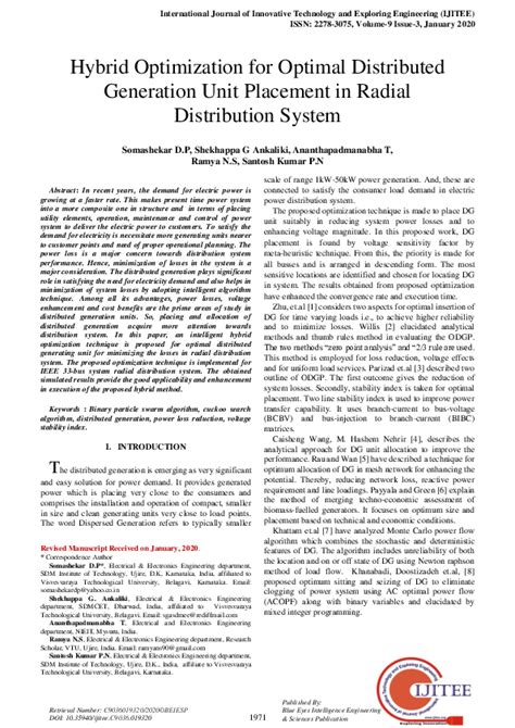 pdf hybrid optimization for optimal distributed generation unit