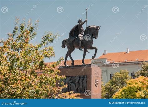 Statue Of Kralj Tomislav In Zagreb Side View Over A Blue Sky On A