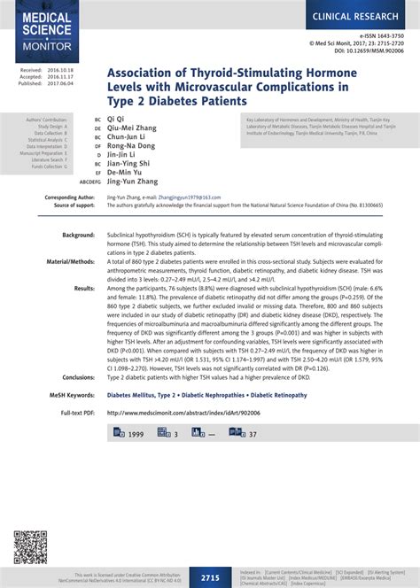 Pdf Association Of Thyroid Stimulating Hormone Levels With