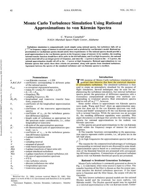 Monte Carlo Turbulence Simulation Using Rational Approximations To Von