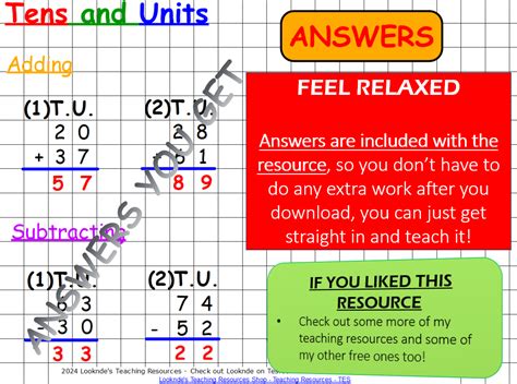 Simple Tens And Units Adding And Subtracting Activity Teaching Resources