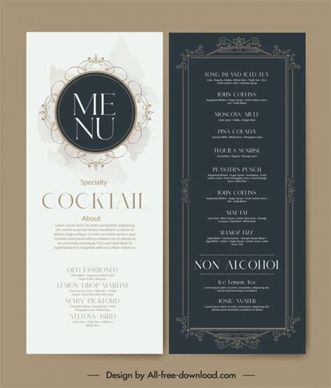 Bar Club Menu Template Elegant Classic Symmetric Circle Frame Vectors Images Graphic Art Designs
