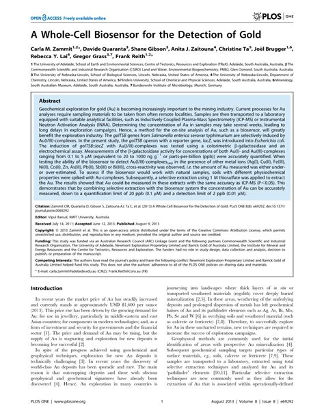 Pdf A Whole Cell Biosensor For The Detection Of Gold
