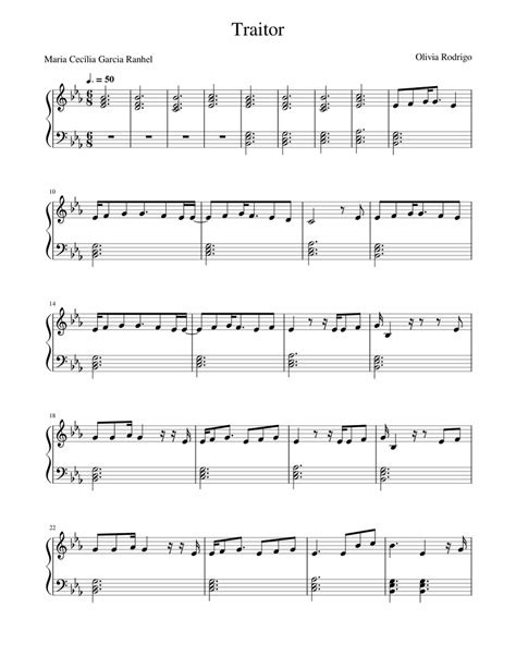 Traitor Olivia Rodrigo Sheet Music For Piano Solo Easy