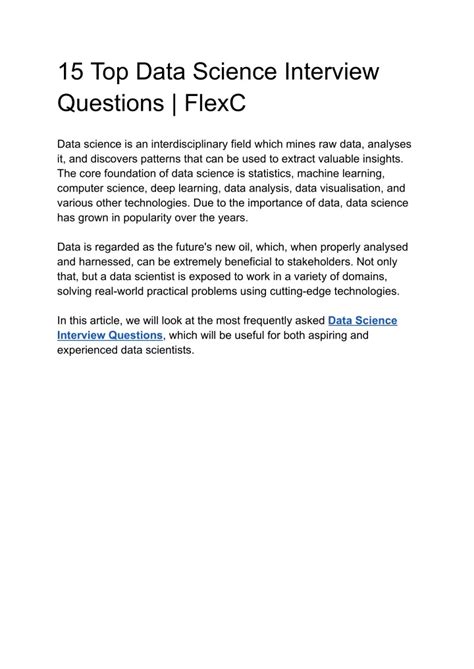 Ppt 15 Top Data Science Interview Questions Flexc Powerpoint Presentation Id12181642