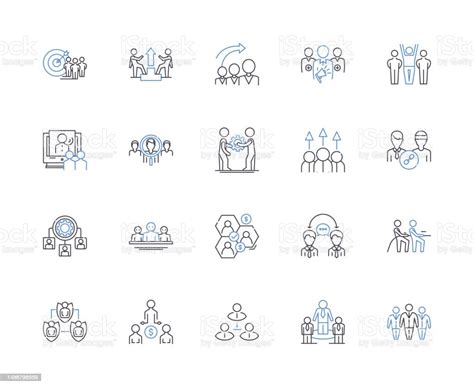 시너지 프로모션 라인 아이콘 모음입니다 협업 파트너십 권한 부여 증폭 조합 통합 얼라이언스 벡터 및 선형 일러스트레이션 Nerking 협력 조정 개요 표지판 세트 Mri