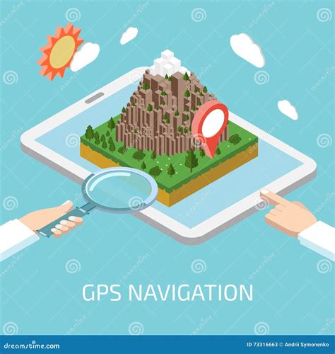 Flat Mobile Gps Navigation Infographic Concept Isometric Tablet Stock Vector Illustration Of