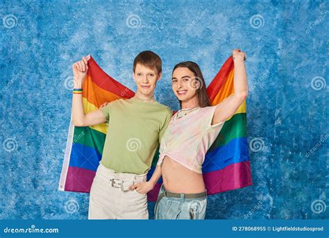 Cheerful And Young Homosexual Friends Holding Stock Image Image Of