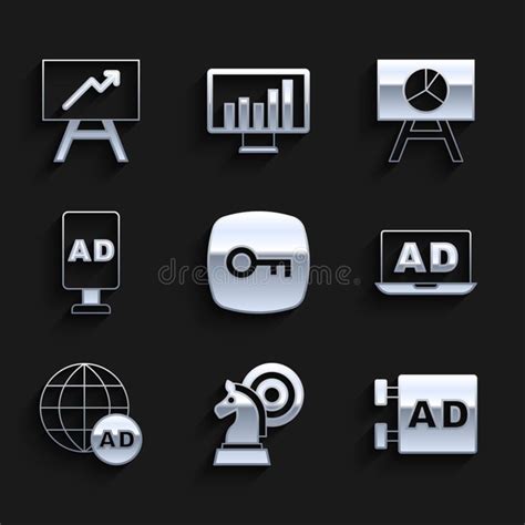 Set Key Chess Advertising Board With Graph Chart And Icon Vector Stock Vector Illustration