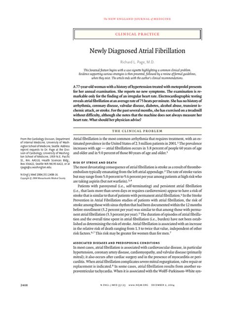 Newly Diagnosed Atrial Fibrillation Pdf Stroke Heart