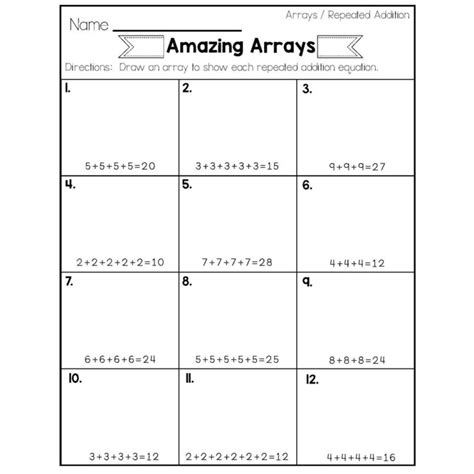 2nd Grade Math Worksheets Operations And Algebraic Thinking Arrays