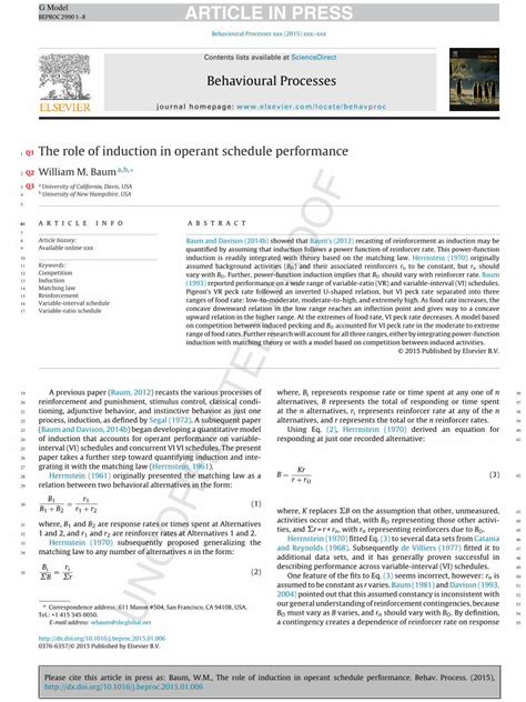 Pdf B Baumw2015 The Role Of Induction In Operant Schedule