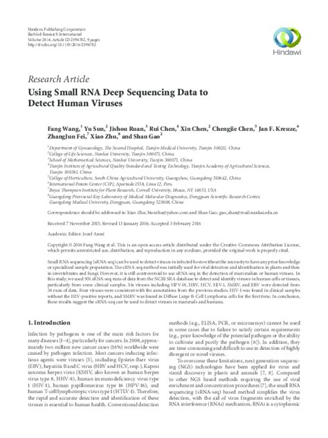 Pdf Using Small Rna Deep Sequencing Data To Detect Human Viruses