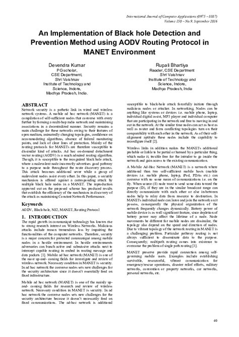pdf an implementation of black hole detection and prevention method using aodv routing