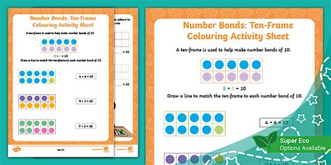 Number Bonds Ten Frame Colouring Activity Sheet