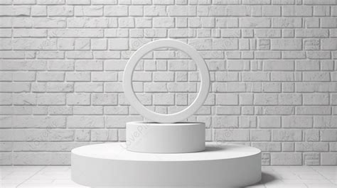 제품 디스플레이 스탠드 흰색 벽돌 배경에 원형 링이 있는 흰색 실린더 연단의 놀라운 3d 렌더링 연단 배경 놀라 배경 스탠 배경 이미지 Hd 연단 놀라 스탠