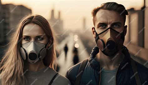Premium Photo People Wearing Masks Due To Air Pollution In The City