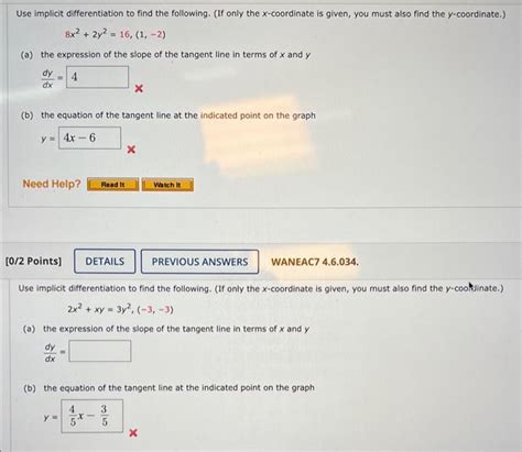 solved use implicit differentiation to find the following
