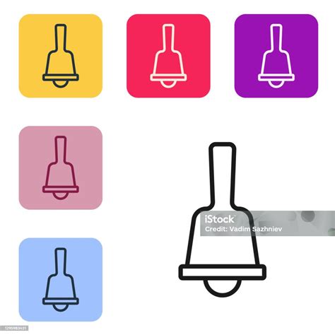 흰색 배경에 고립 된 검은 라인 메리 크리스마스 벨 아이콘 알람 기호 서비스 벨 핸드벨 기호 알림 색상 정사각형 단추로 아이콘을