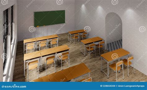 New Normal Classroom And Spacing Of Tables And Chairs To Prevent The