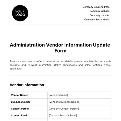 Administration Vendor Information Update Form Template Edit Online