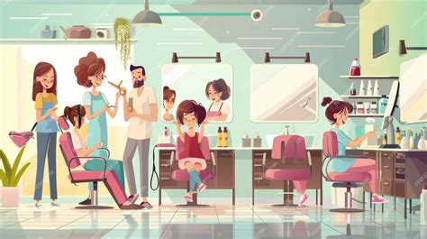 Ilustración Del Interior Del Salón De Peluquería Con áreas De Corte De