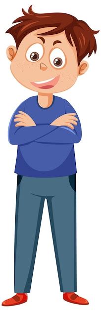Premium Vector A Boy Standing With Arms Crossed Pose