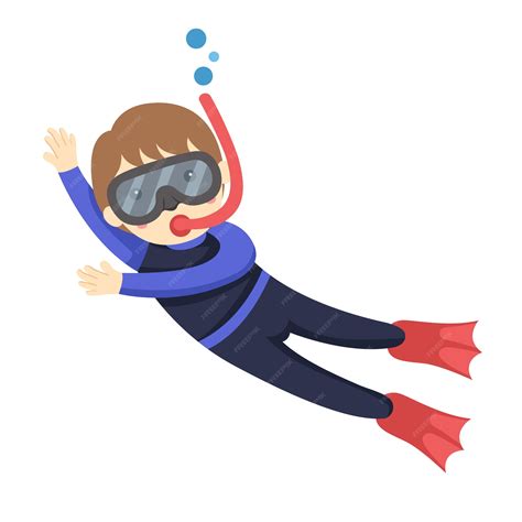 다이버 소년의 일러스트 레이터 프리미엄 벡터