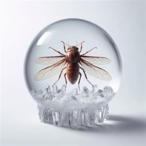 A Bee Is In A Bubble With Ice And A Fly In It Premium Ai Generated Image