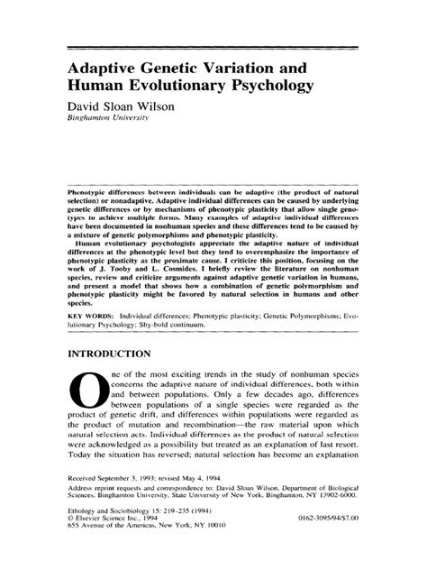 Adaptive Genetic Variation And Human Evolutionary Psychology Pdf