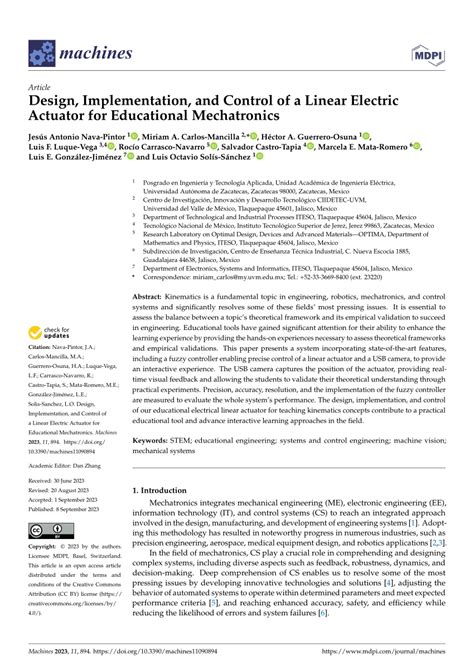 pdf design implementation and control of a linear electric actuator for educational mechatronics
