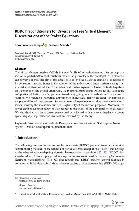 Pdf Bddc Preconditioners For Divergence Free Virtual Element Discretizations Of The Stokes
