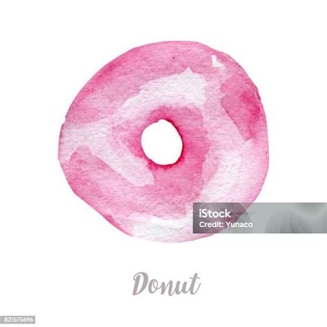 수채화 손으로 그린의 도넛 흰색 배경에 고립 된 신선한 베이커리 그림 갈색에 대한 스톡 벡터 아트 및 기타 이미지 갈색
