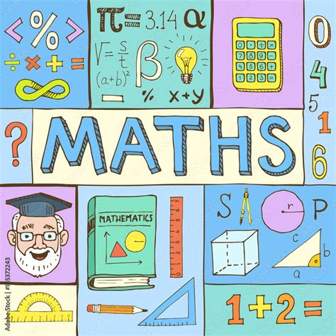 Mathematical Poster Maths Hand Drawn Colorful Vector Illustration With