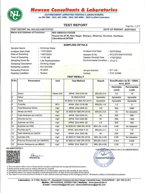 Water Test Report Pdf