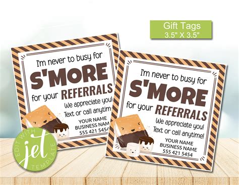 Editable Smores Referral T Tag Referral Appreciation Smore Pop