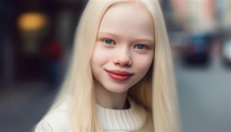 Premium Ai Image Smiling Caucasian Girl Cute And Cheerful Looking At Camera Outdoors Generated