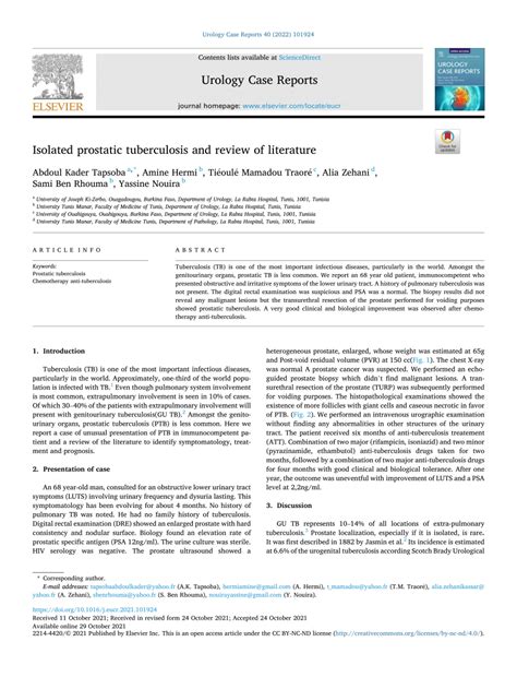 Pdf Isolated Prostatic Tuberculosis And Review Of Literature