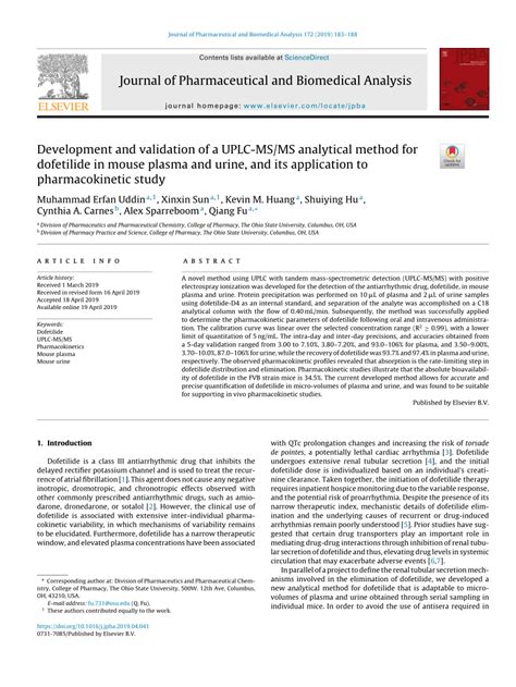 Pdf Development And Validation Of A Uplc Msms Analytical Method For Dofetilide In Mouse