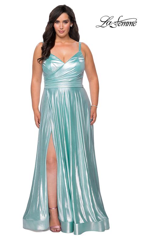 Sparkly Plus Size Long Metallic Formal Dress Promgirl